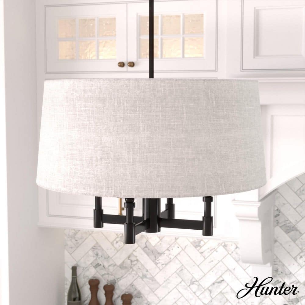 Hunter Briargrove 4-Light Matte Black Shaded Chandelier with Fabric ...