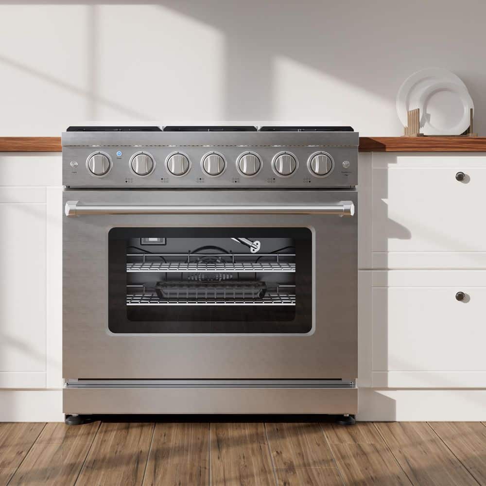 TITTLA 36.2 in. 6-Burner Slide-In Gas Range with 6 cu. ft. Rapid ...