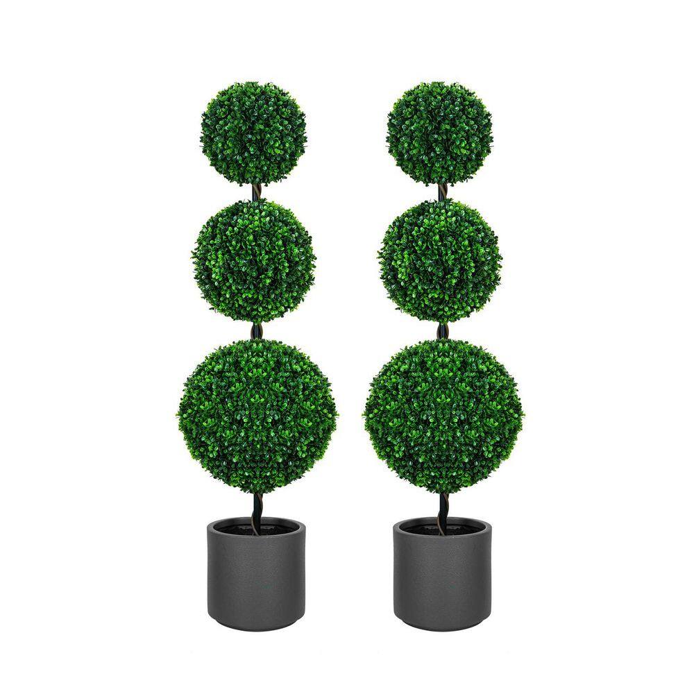 VIVATREES Triple Ball Topiary 4 ft. Artificial Topiary Tree in Gray ...