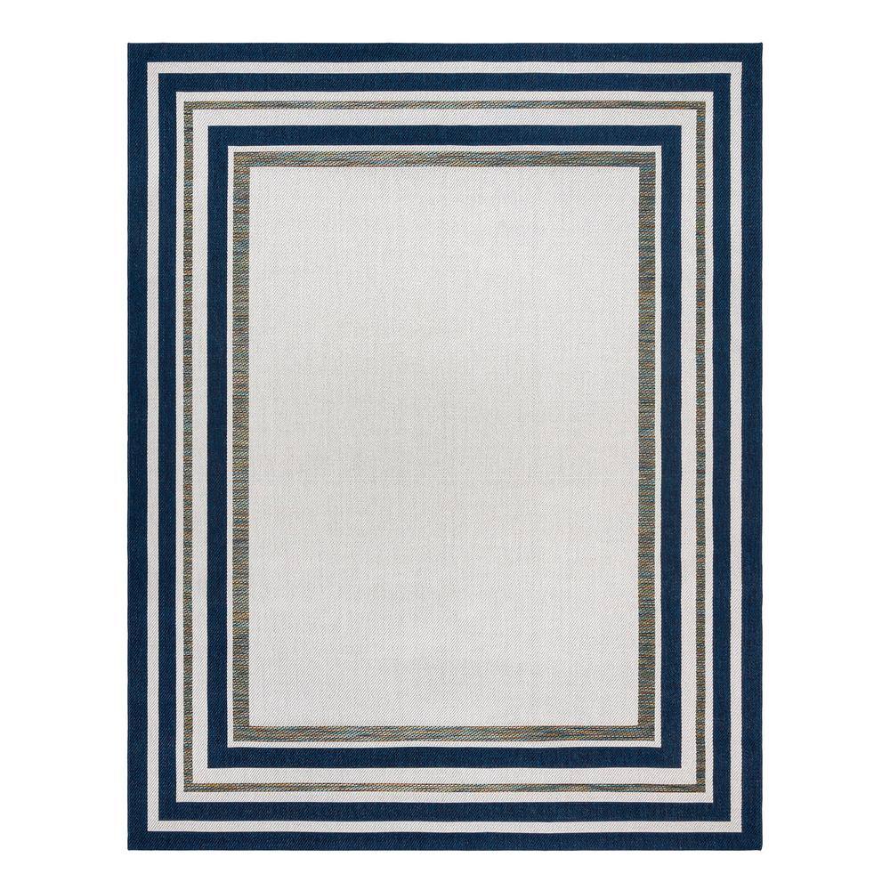 Gertmenian Ringley Simmone Navy 8 ft. x 10 ft. Striped Border Indoor ...
