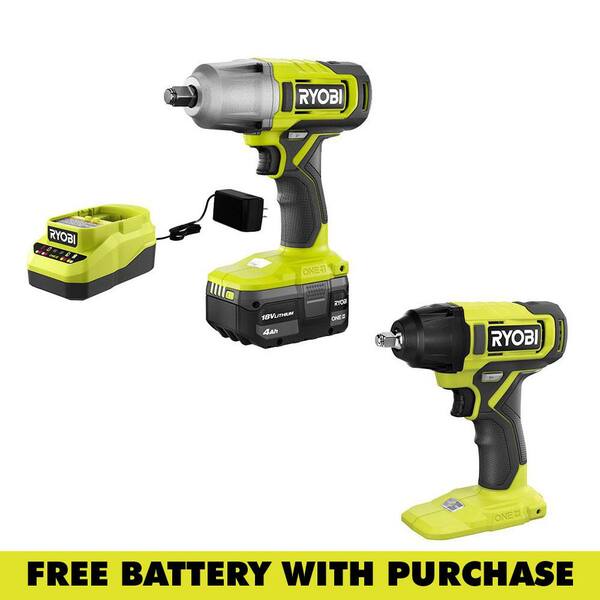 RYOBI ONE+ 18V Cordless 2-Tool Combo Kit with 1/2 in. Impact Wrench, 3/ ...