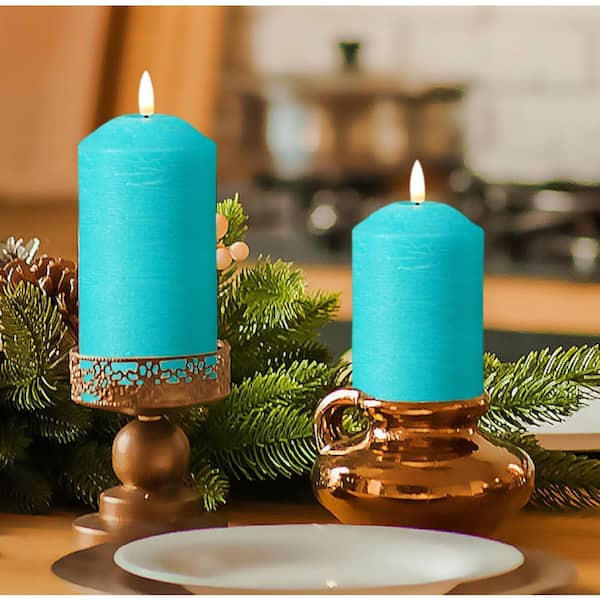 3 Pack Turquoise Blue Flameless Pillar Candles with Remote: Real Wax ...