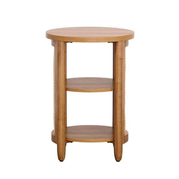 ESILOO Springwood Cane Side Table-Round End Table with Open Shelves ...