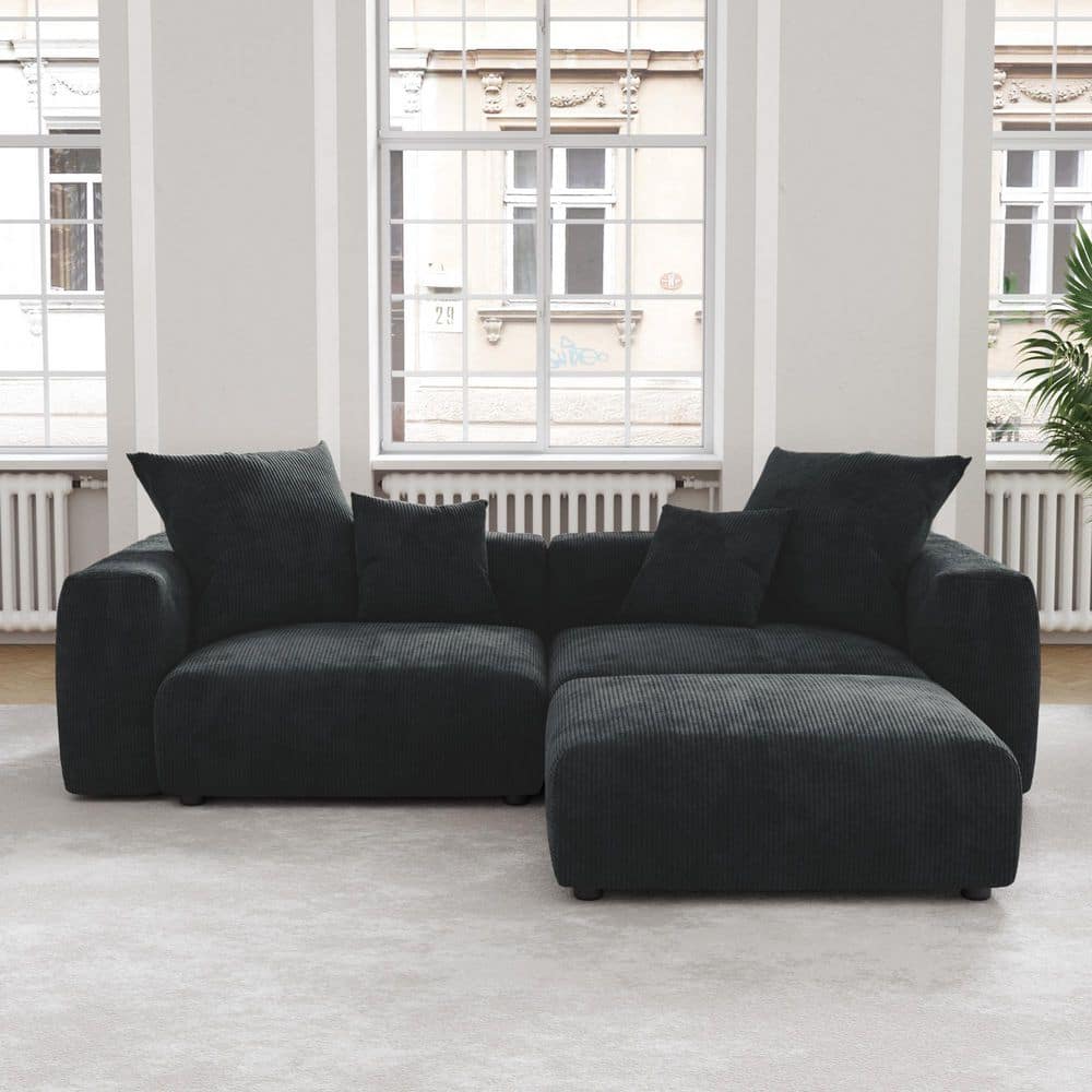 Magic Home Modern 102 in. Square Arm 3-piece Corduroy Modular ...