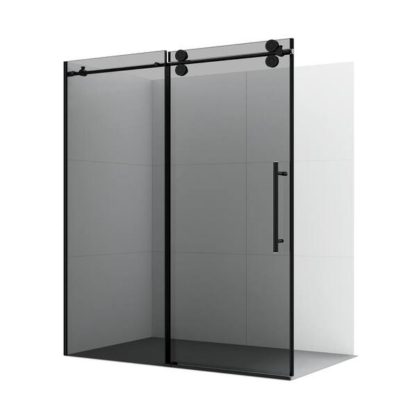 ROSWELL Echarri 68 in. W x 78 in. H Single Sliding Frameless Shower Door in Matte Black with ...