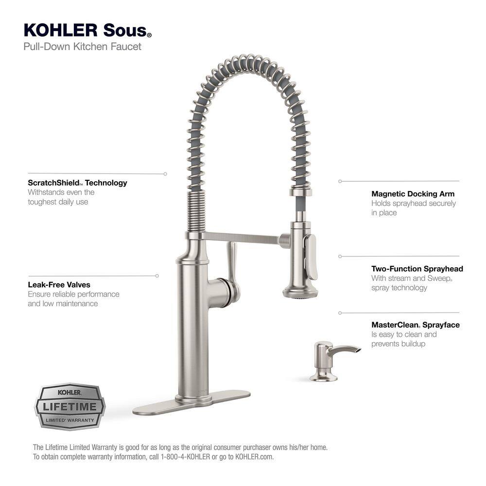 Sous Pro-Style Single Handle Pull Down Sprayer Kitchen Faucet in ...