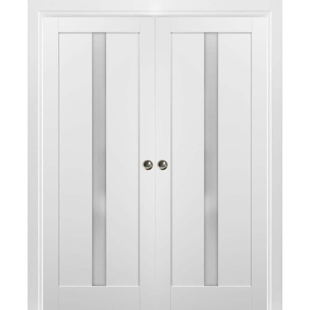 Sartodoors 48 in. x 96 in. 2 Panel White Finished Solid MDF Sliding ...