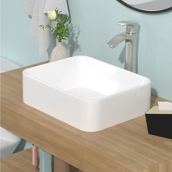 Staykiwi 19 in. Ceramic Rectangle Vessel Sink in White with Faucet in ...