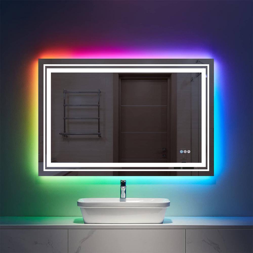 MYCASS RGB 40 in. W x 24 in. H Rectangular Frameless LED Mirror with ...
