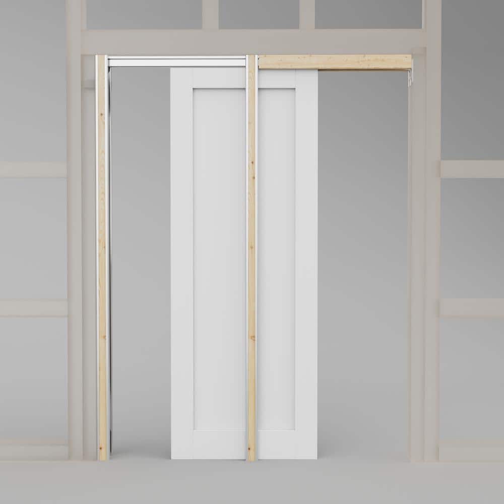 ARK DESIGN 36 in. x 80 in. White Wood Pocket Door Frame and Hardware ...