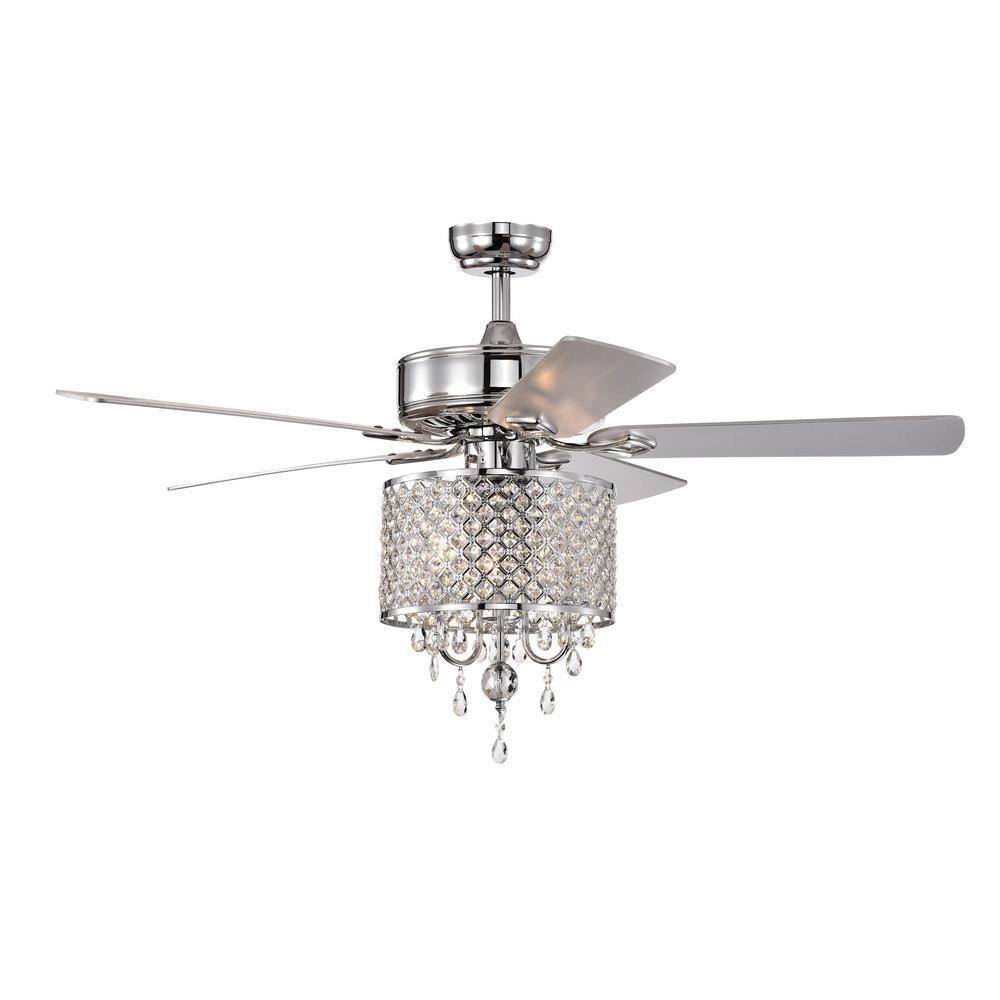 PUDO 51.96 in. Ornate Modern Indoor Chrome Ceiling Fan Light with ...
