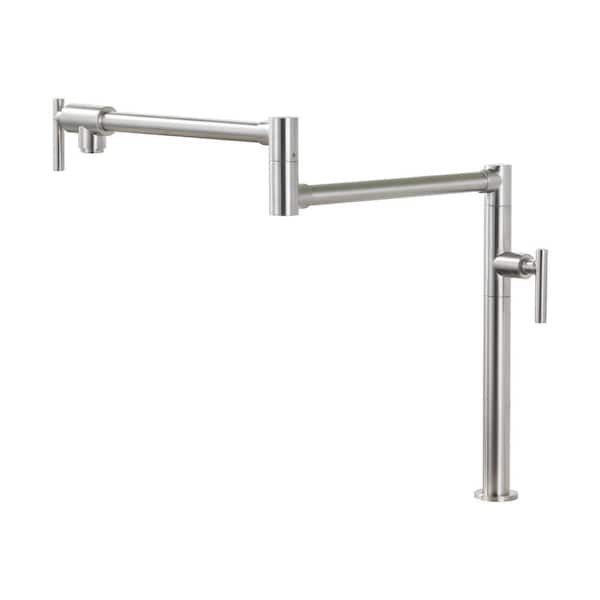 ALEASHA Double Handle Deck Mounted Pot Filler with Aerator in Brushed ...