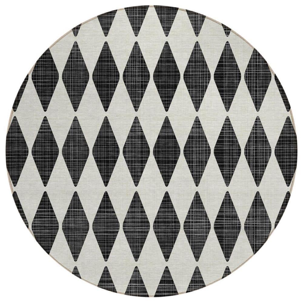 HomeRoots Black 8 Round ft. Woven Geometric Polyester Round Indoor ...
