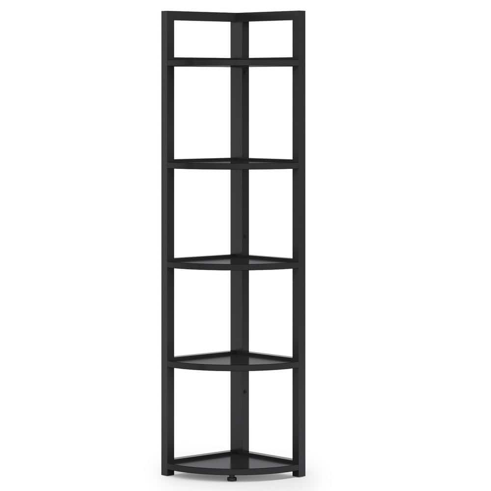 BYBLIGHT Eulas 59.05 in. Black 5-Shelf Corner Bookcase, Wooden ...
