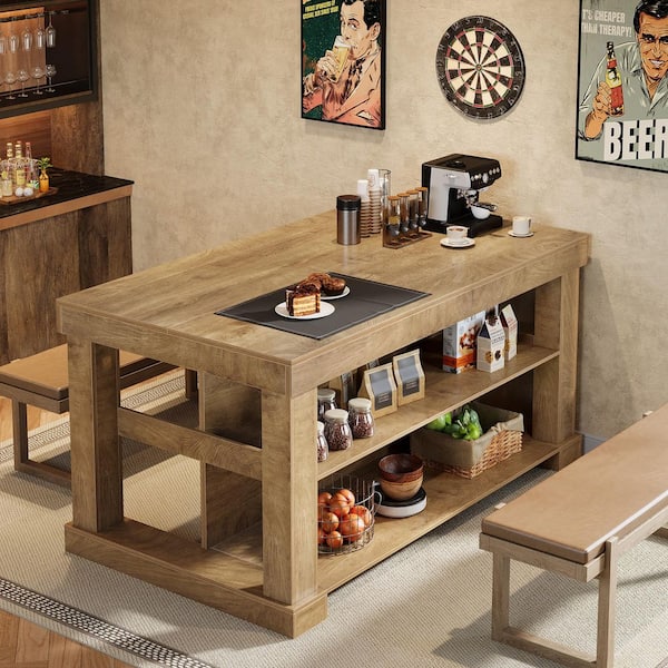 BYBLIGHT Kearsten Rectangle Brown 35.43 in. Corner Bar Home Table ...