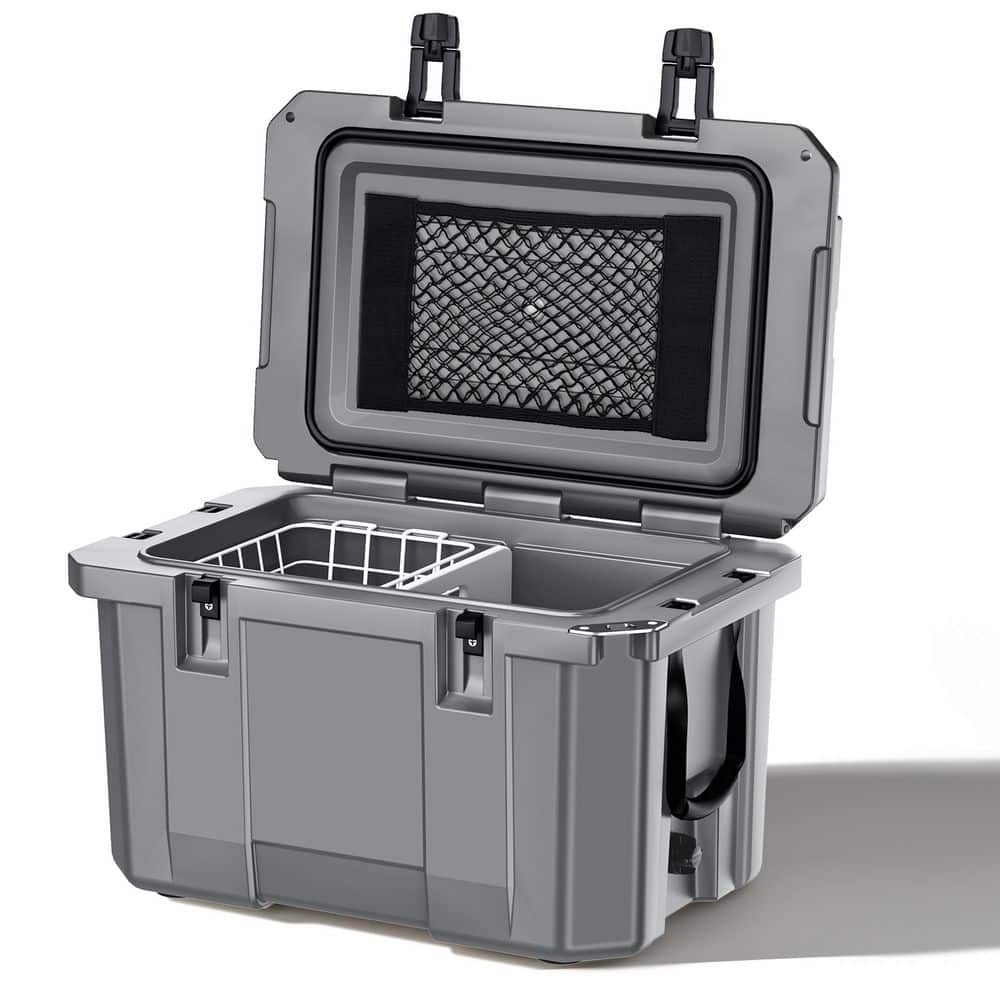futhork Gray 60 qt. Portable Chest Cooler with Cup Holders, Nylon Rope ...