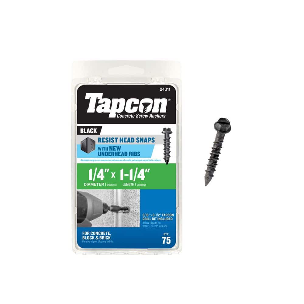 Tapcon 1/4 in. x 1-1/4 in. Hex-Washer-Head Black Concrete Anchors (75-Piece) 24311 - The Home Depot
