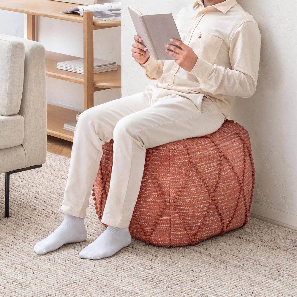 Anji Mountain Teracotta Cotton Pouf Ottoman-Diamond Design, Firm EPP ...