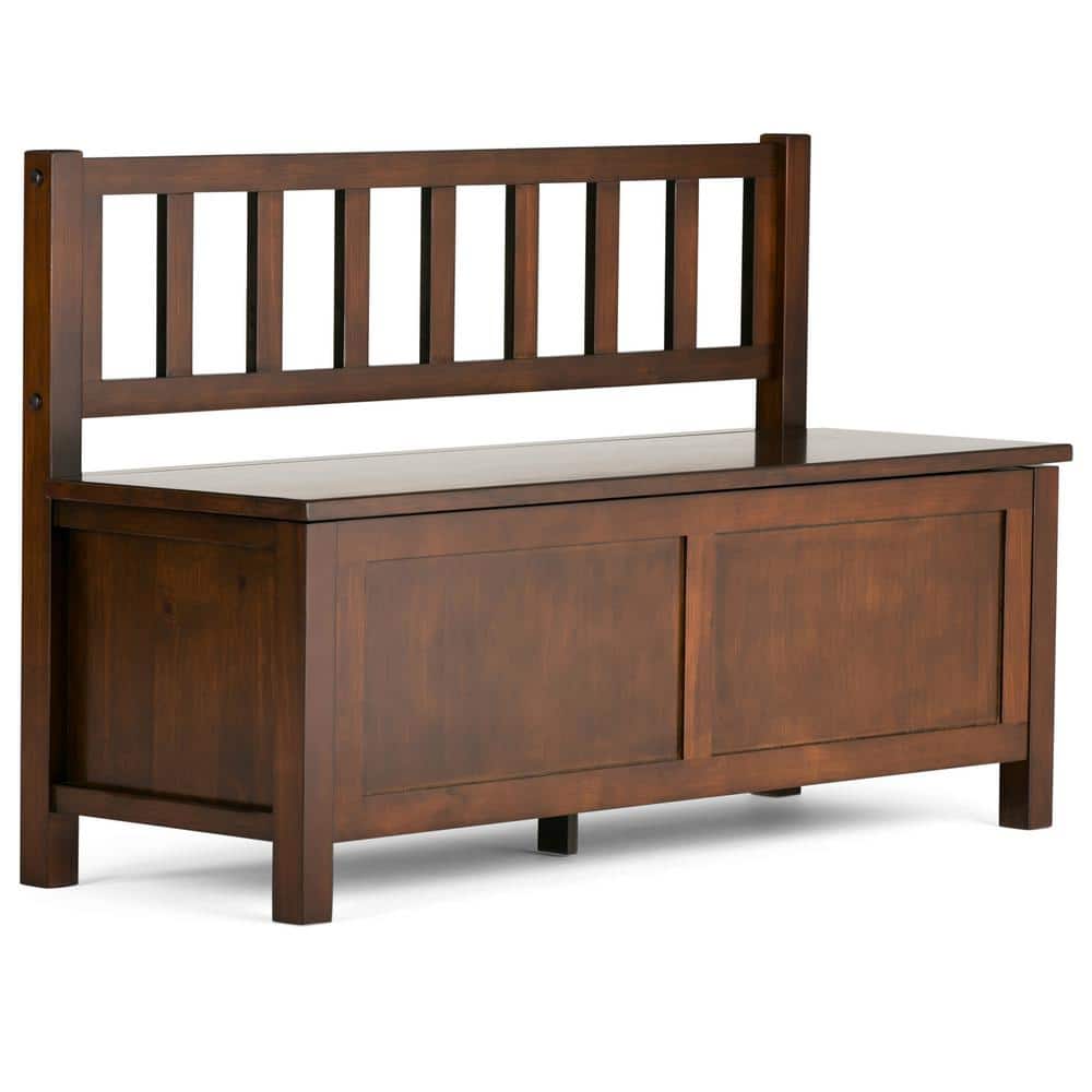 Simpli Home Artisan 47 in. Wide Solid Wood Entryway Storage Bench in ...