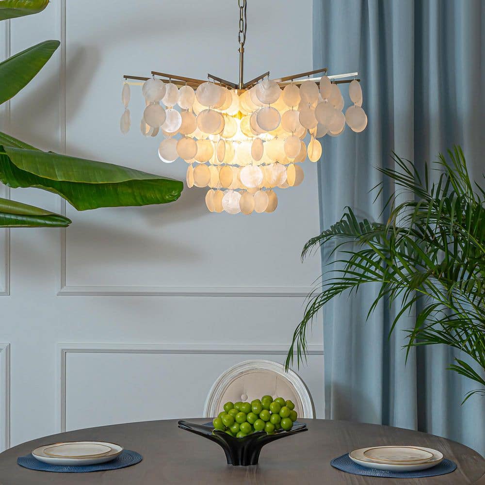 ALOA DECOR 6-Light 29.5 in. Cone Shape 5-Tiers Coastal Capiz Shells ...