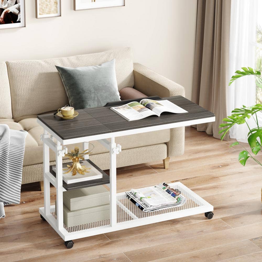 BYBLIGHT 31.5 in. Mobile Gray and White Height Adjustable C-Shaped ...