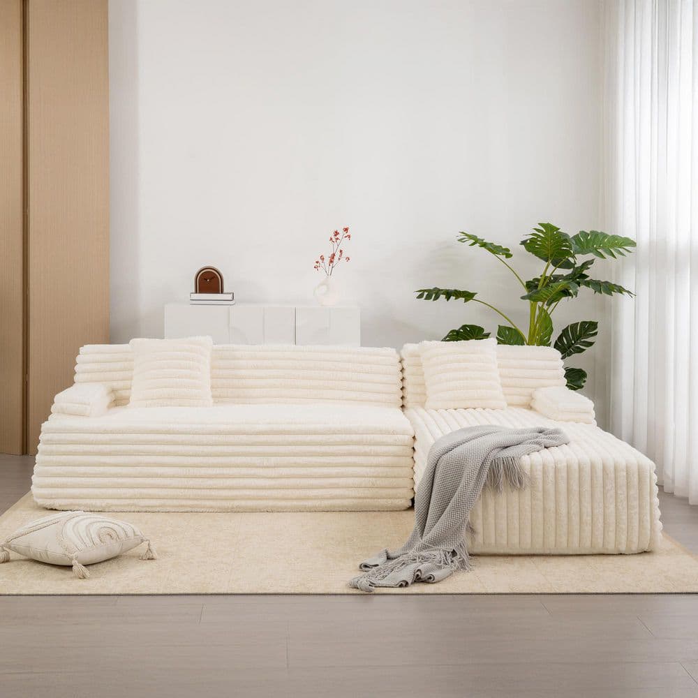 Nestfair 73 in. Faux Rabbit Fur Fabric Free-combined Sectional Sofa in ...