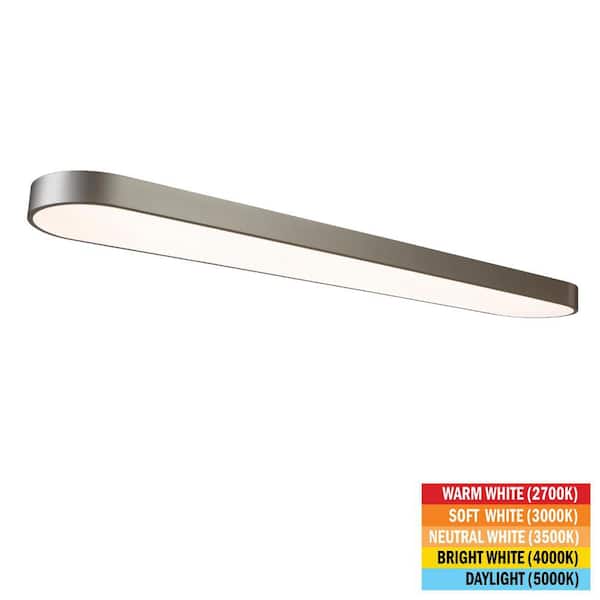 Commercial Electric 4 ft. x 10 in. Satin Nickel LED Flush Mount Ceiling ...