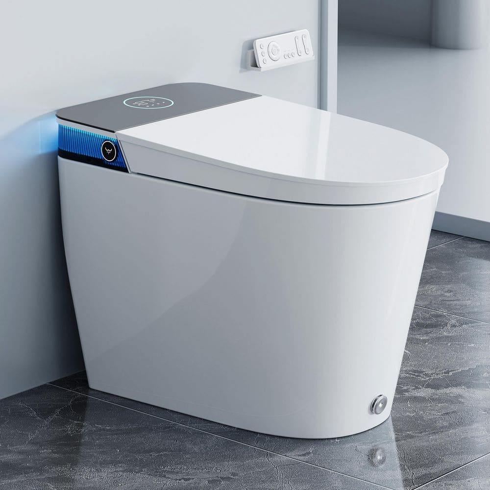 HOROW Elongated ADA Smart Bidet Toilet 1.1 GPF in White with Water Tank ...