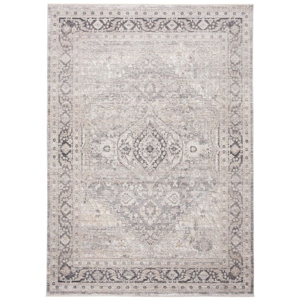 SAFAVIEH Dream 4 ft. x 6 ft. Gray/Ivory Border Distressed Area Rug ...