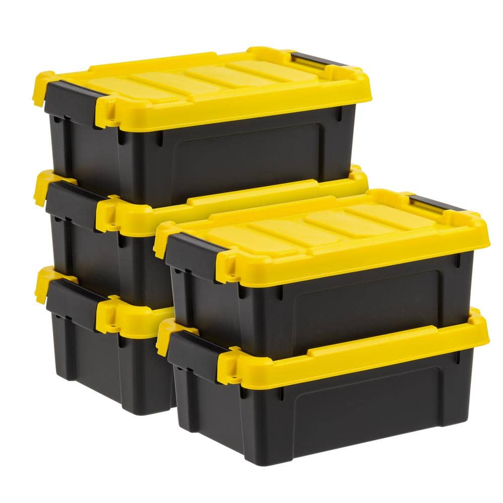 IRIS 3 gal. Heavy-Duty Stackable Storage Tote, Black with Yellow Lid ...