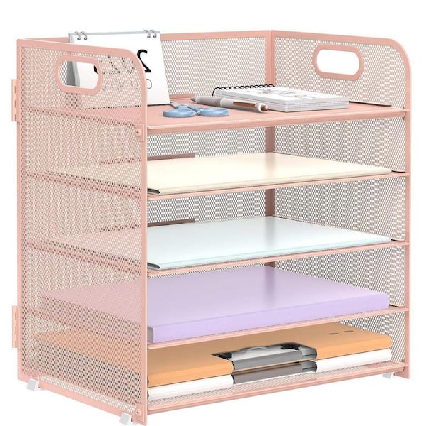 Pink 12.6 in. x 11.4 in. Metal Minimalist Desk File Organizer with ...
