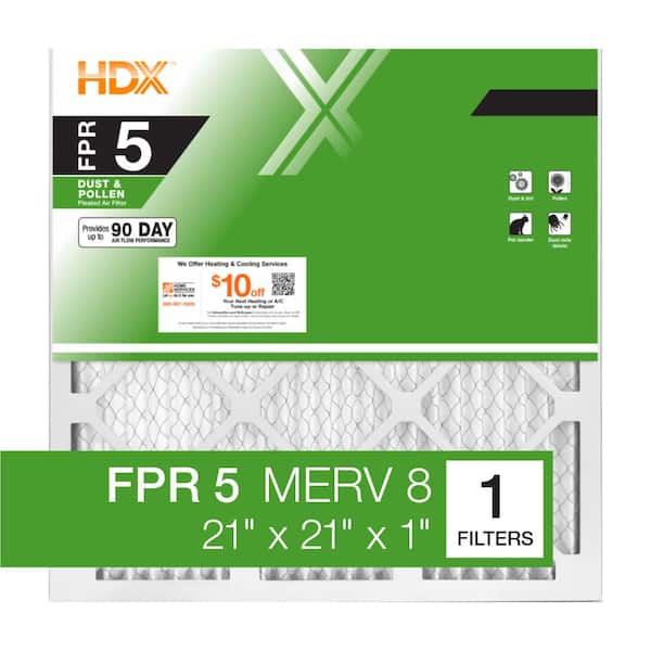 HDX 21 in. x 21 in. x 1 in. Standard Pleated Air Filter FPR 5, MERV 8 ...