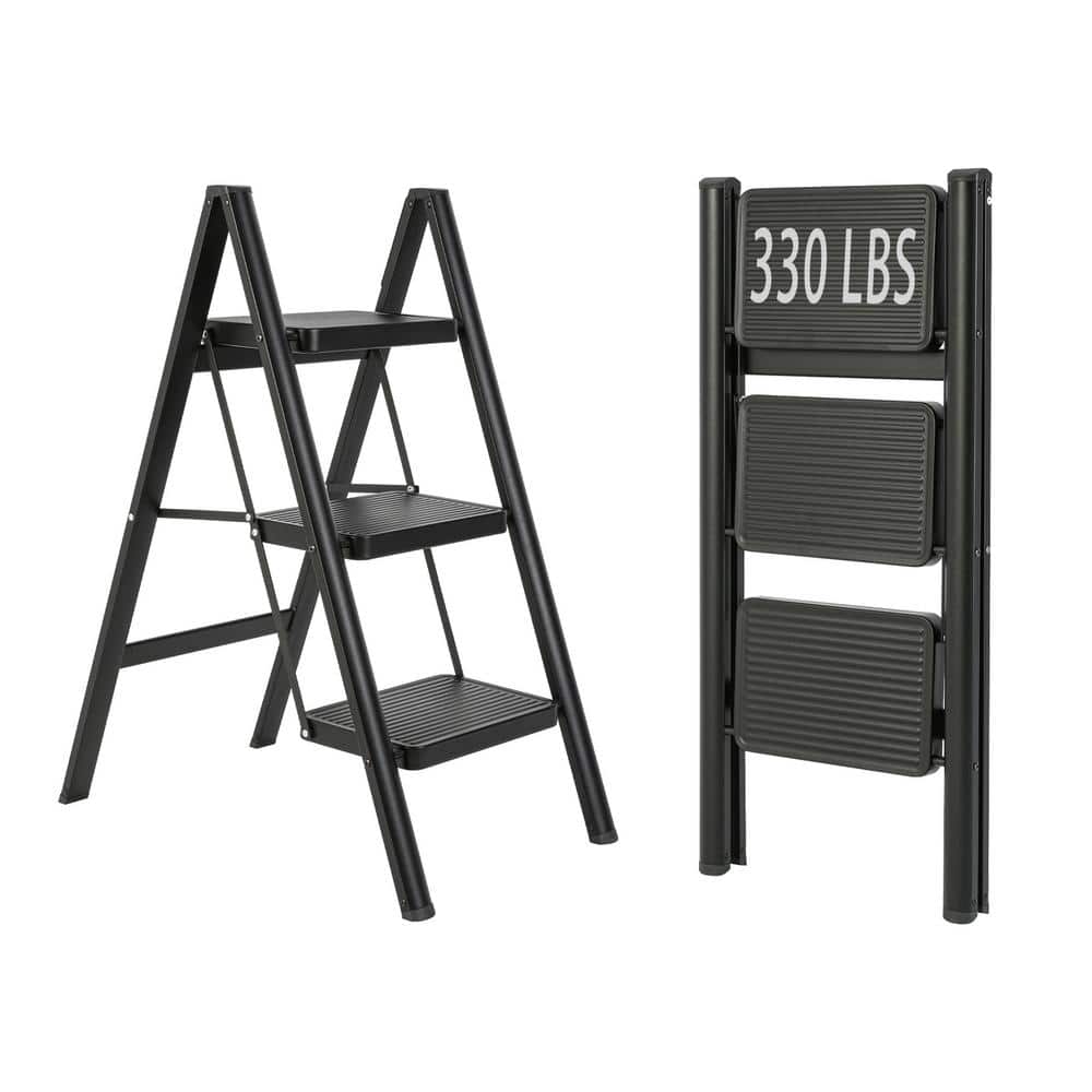 maocao hoom Foldable 3-step Iron Ladder, Load-Bearing Capacity 330 lbs ...