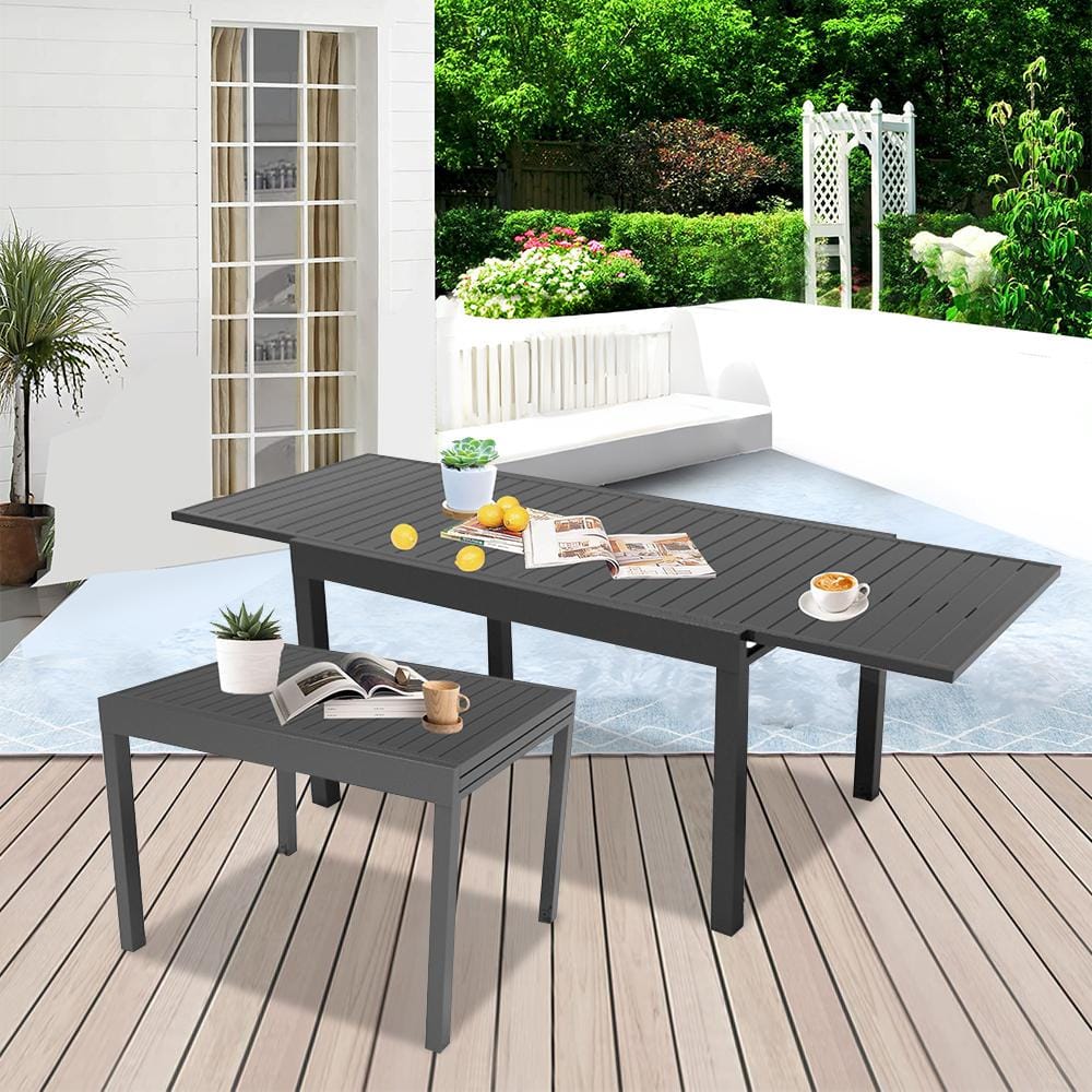 Sudzendf Dark Brown Aluminum Patio Extendable Outdoor Dining Table with ...