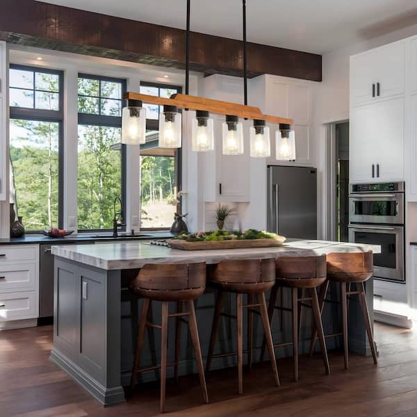 BAOURE 6 Light Dining Room Light Fixture Black Farmhouse Chandelier ...