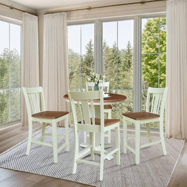 International Concepts Aria Transitional Hickory Shell 36 in Extendable Solid Wood Counter height Pedestal Dining Table Seats 4 K79 36RXT 23B 36