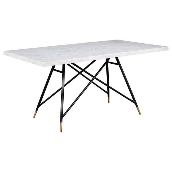 Coaster Gabrielle Rectangle White and Black Marble Top 4 Legs Dining ...