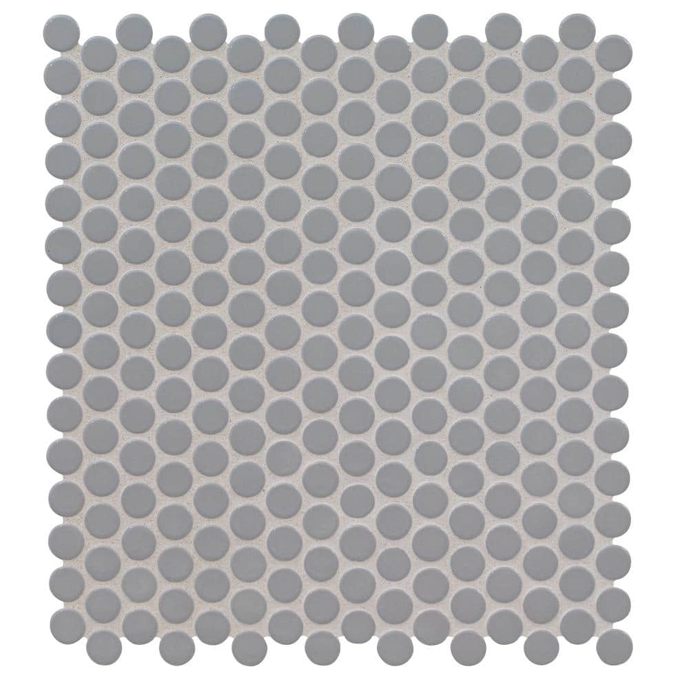 MSI Gray Penny Round 11 in. x 12 in. x 0.24 in. Glossy Porcelain Mesh ...