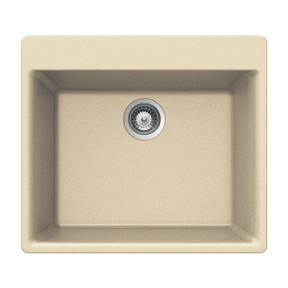 HOUZER Quartztone Drop-In Composite Granite 24 in. 1-Hole Single Bowl ...
