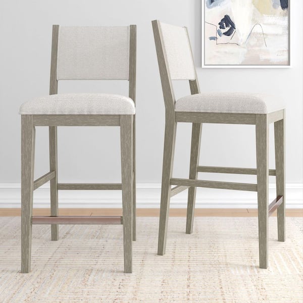 PLANK+BEAM Sereno 30 in. Antique White High Back Wood Bar Stool with ...