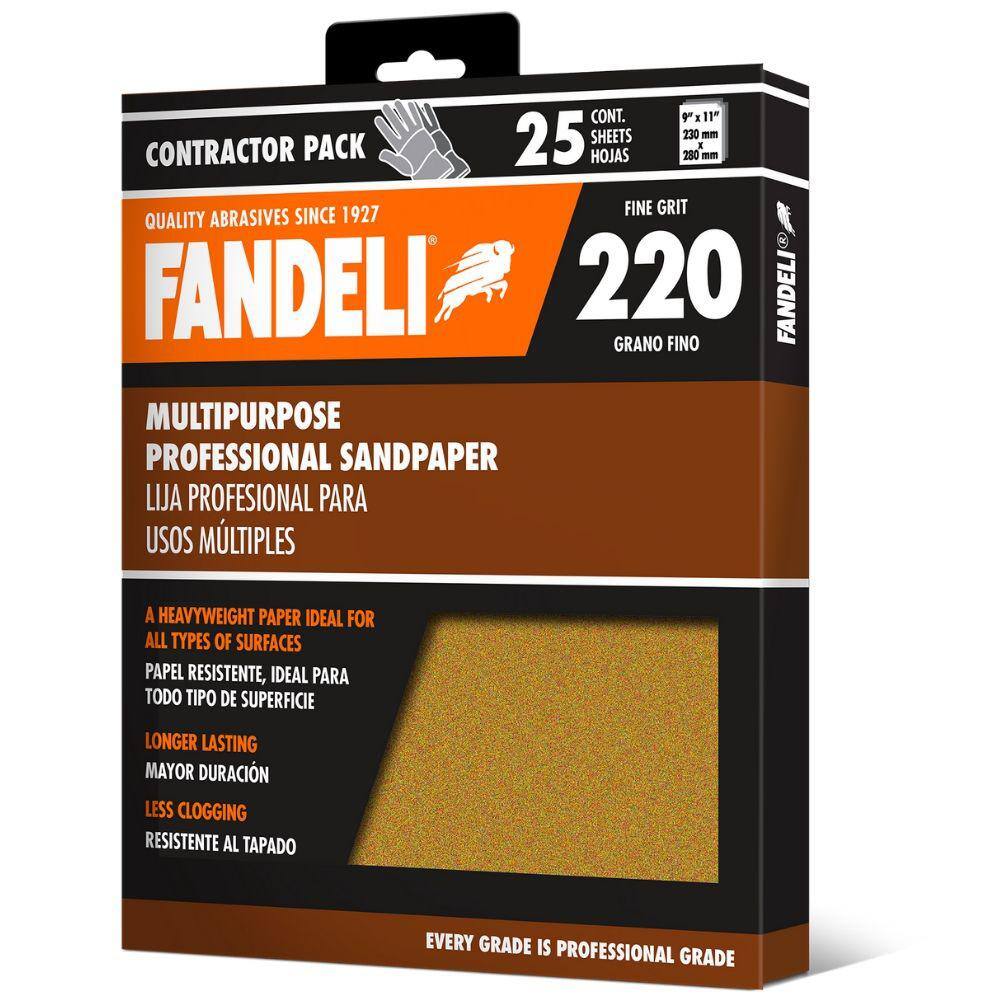 Fandeli 9 in. x 11 in. 220 Grit Fine Premium Aluminum Oxide Sandpaper ...