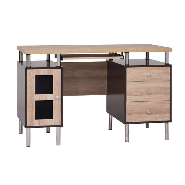 HOMESTOCK 47.2 in. Contemporary 3-Drawer, 2-Tone Desk with Keyboard ...