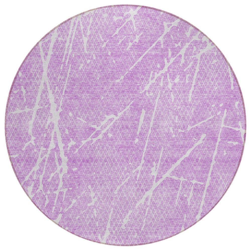 HomeRoots Lilac, Ivory 8 ft. Round Woven Abstract Polyester Round ...