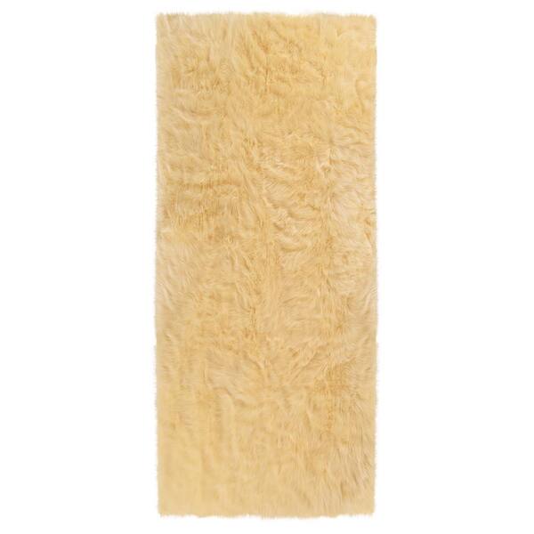 iliebe Faux Sheepskin Fur Furry Pale Yellow 2 ft. x 10 ft. Fuzzy Cozy ...