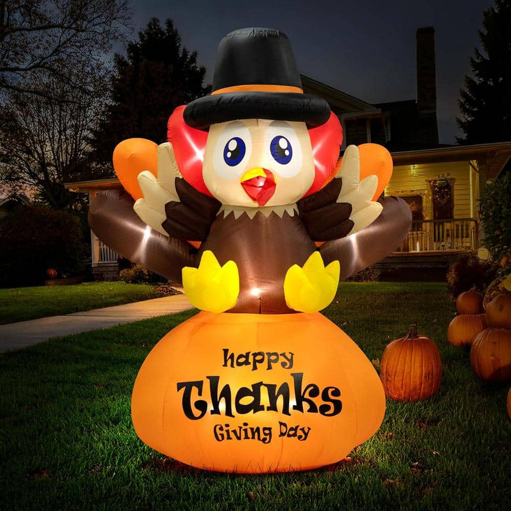 VIVOHOME 6 ft. Height Thanksgiving Inflatable LED Lighted Turkey on ...