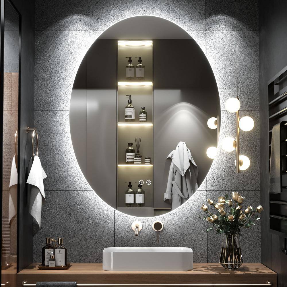 KIOTEE 24 in. W x 32 in. H Oval Frameless Wall Bathroom Vanity Mirror ...
