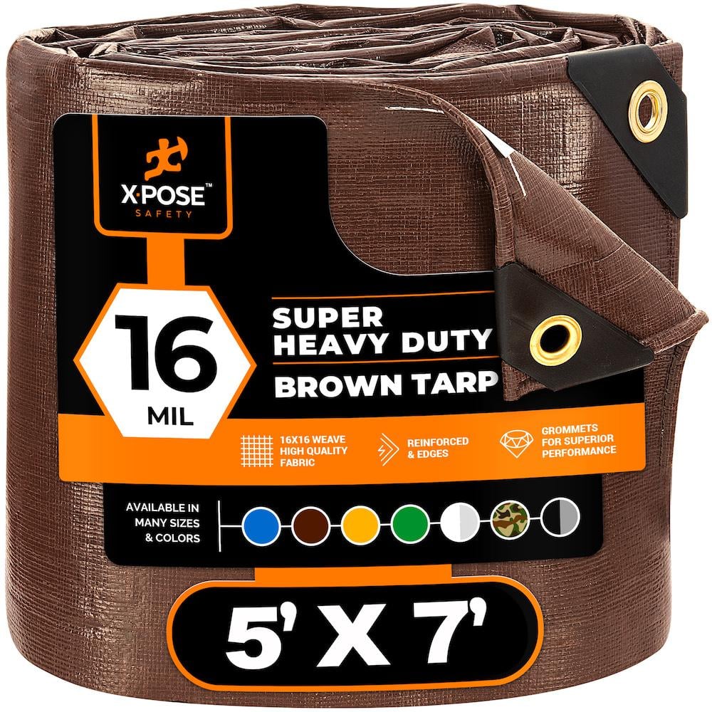 XPOSE SAFETY 16 mil 5 ft. W x 7 ft. L Brown Super Heavy Duty Tarp BHD ...