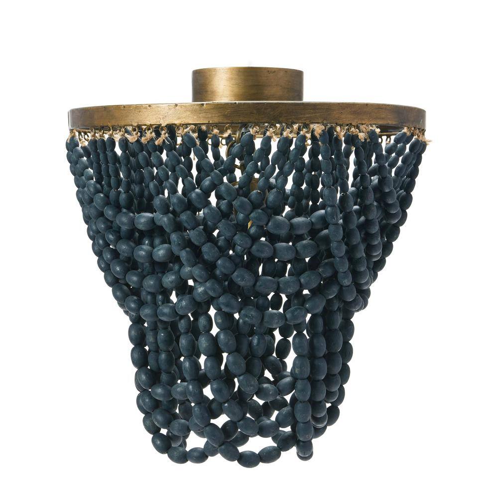 Storied Home 1-Light Gold Semi-Flush Mount Chandelier with Blue Wood ...