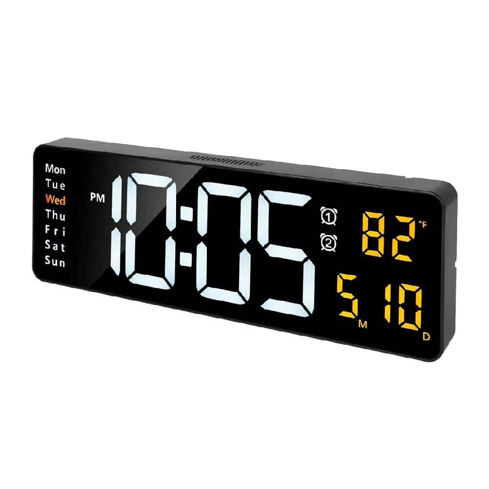 Afoxsos 15.7 in. Black LED Digital Wall Clock with Remote, 3-Alarms, 10 ...