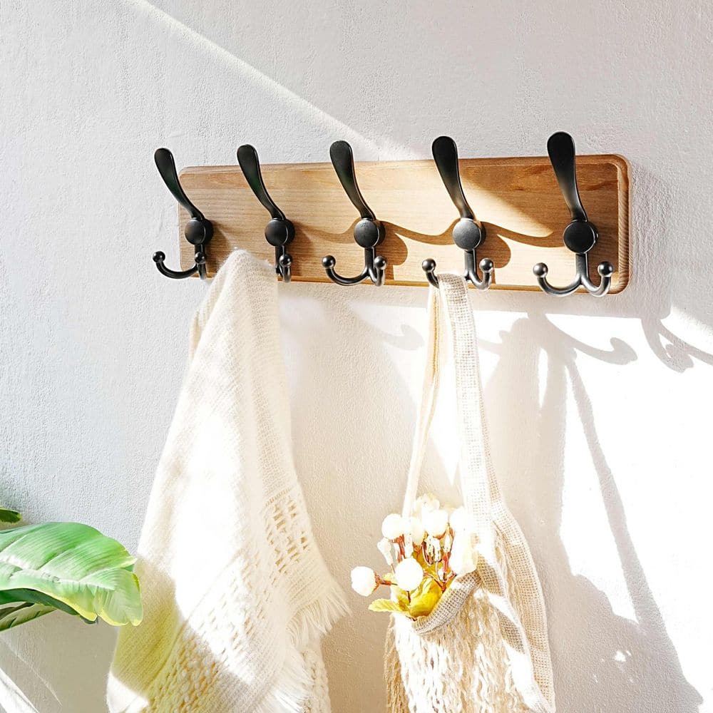 Weathered Brown & Black Rustic Farmhouse Solid Wood Wall Mounted Coat ...